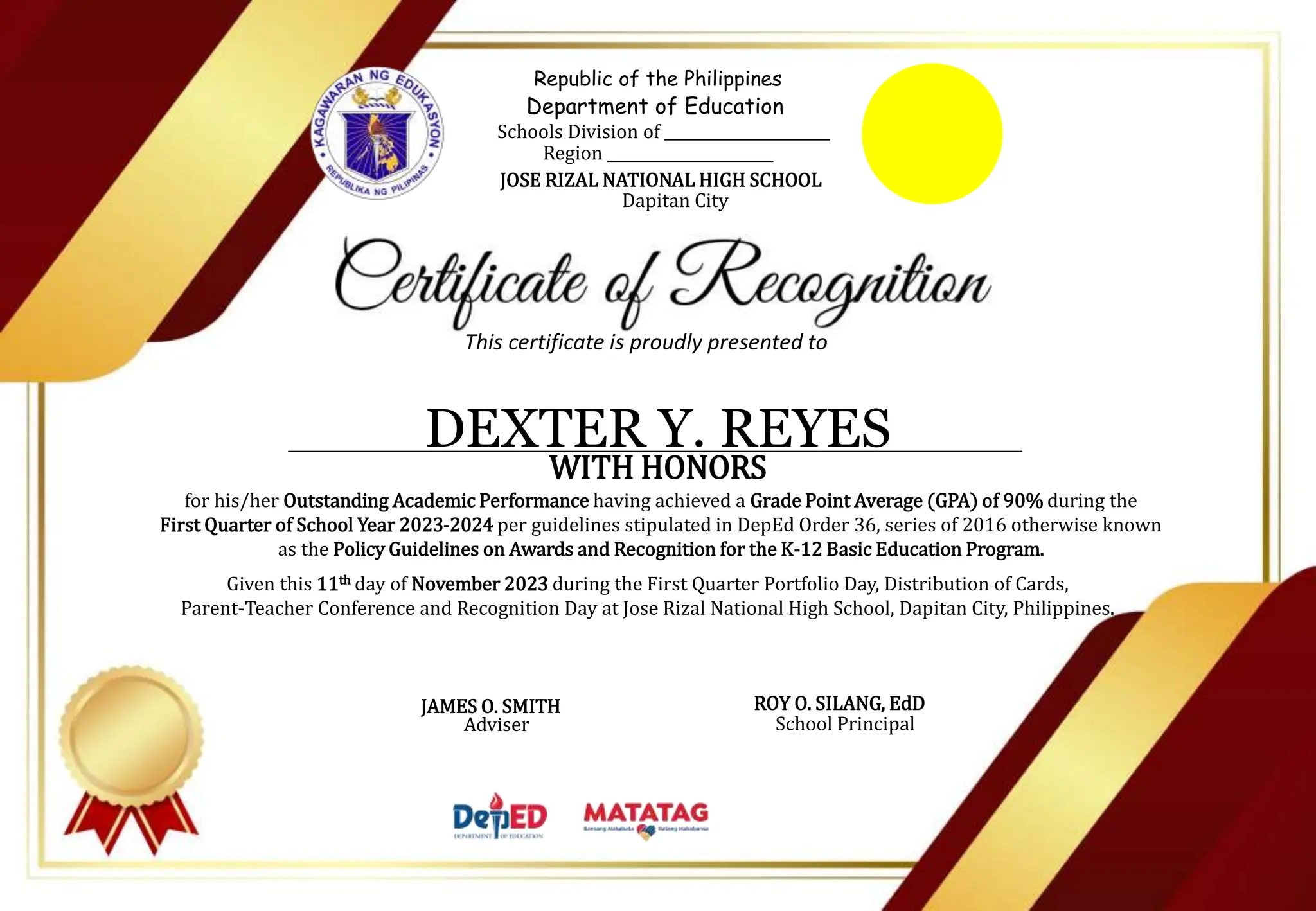 Editable Certificate Template Deped Matatag