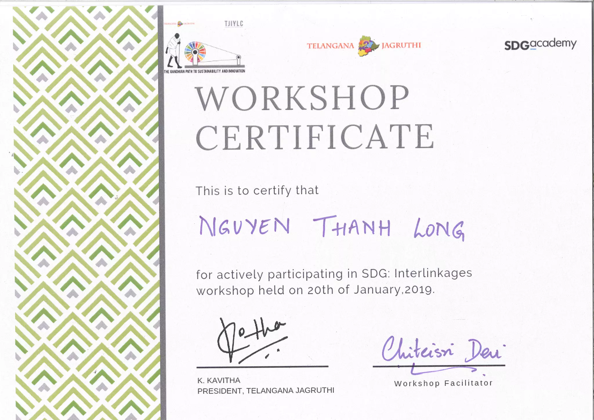 Certificate of SDGs Workshop | PDF