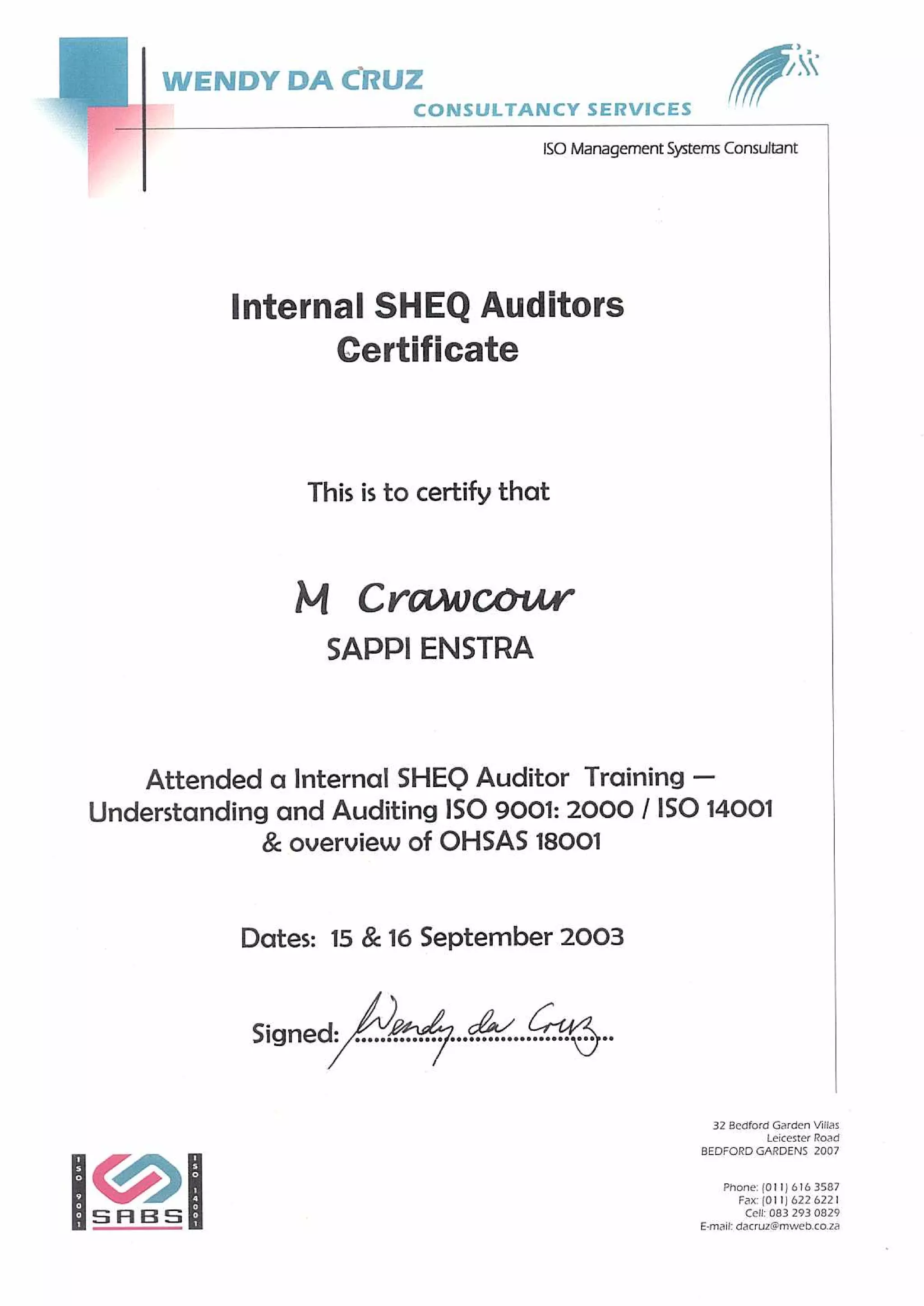 Certificate SHEQ | PDF