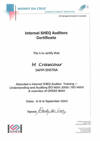 Certificate SHEQ | PDF