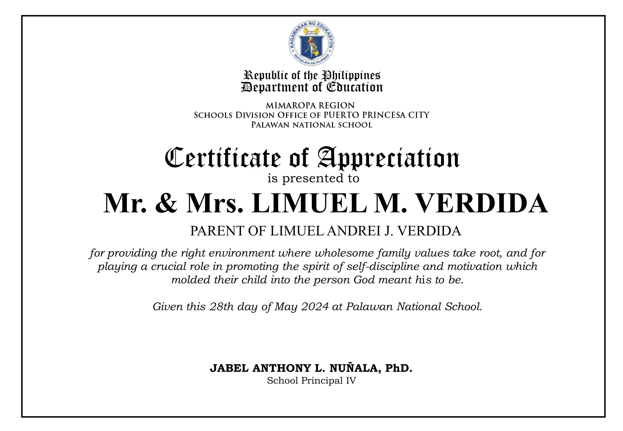 SAMPLE DEPED CERTIFICATES FOR RECOGNITION | PPTX