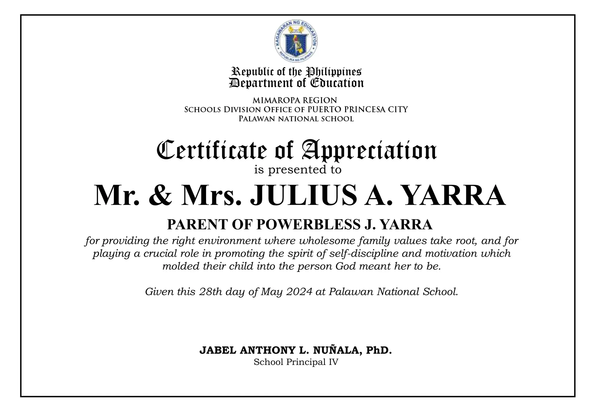 SAMPLE DEPED CERTIFICATES FOR RECOGNITION | PPTX