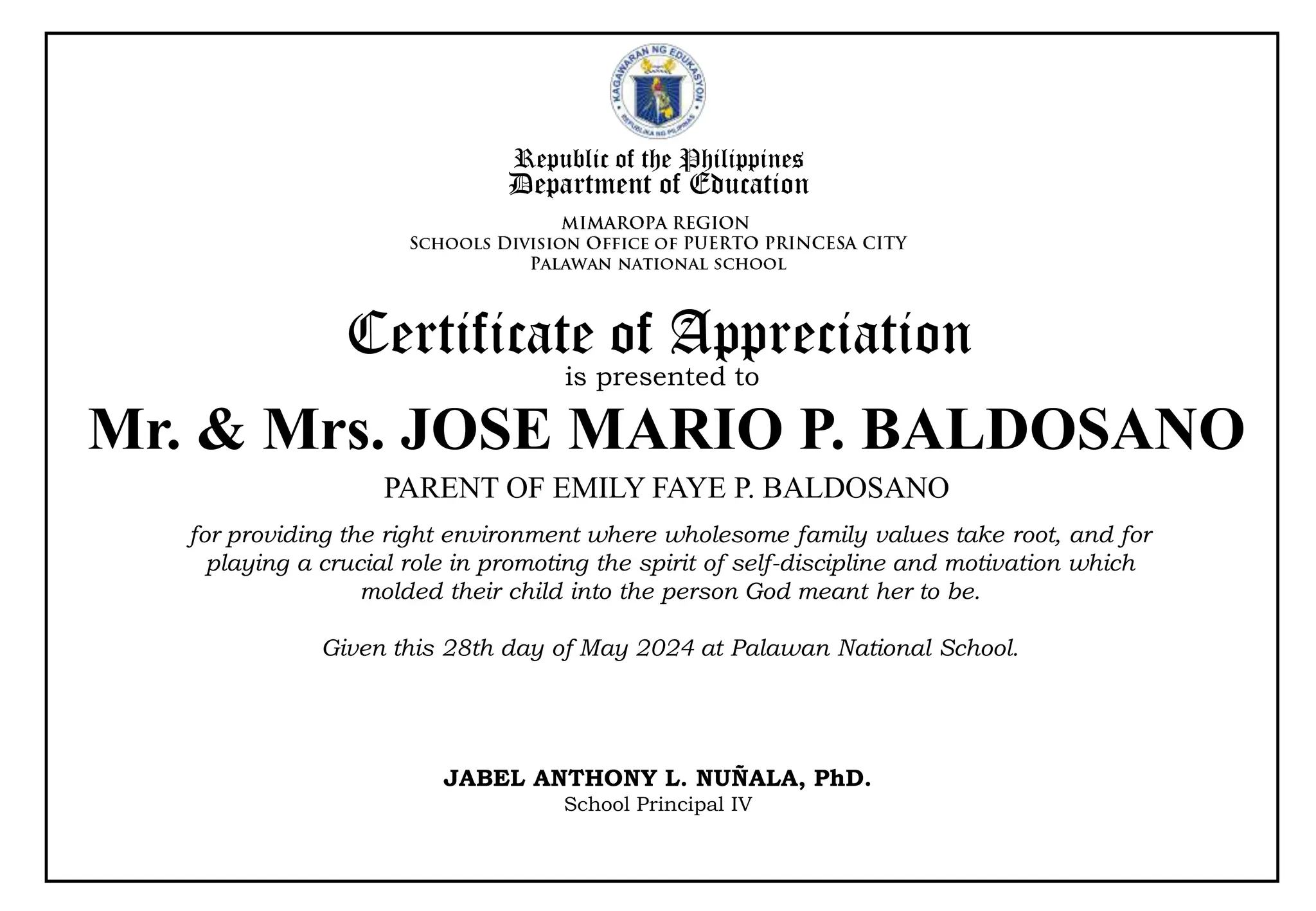 SAMPLE DEPED CERTIFICATES FOR RECOGNITION | PPTX