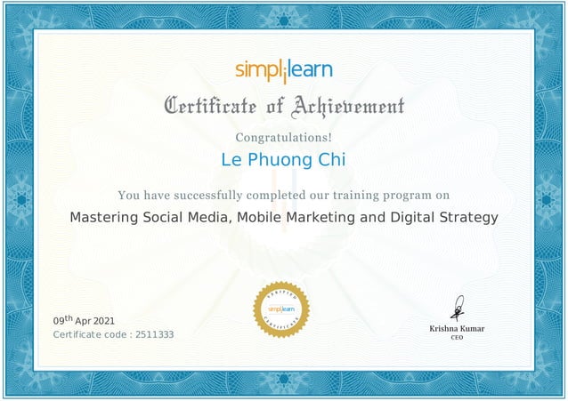 Certificate Social Media and Mobile Marketing | PPT