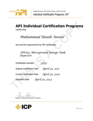 API 653 / QC / TPI Inspector | PDF