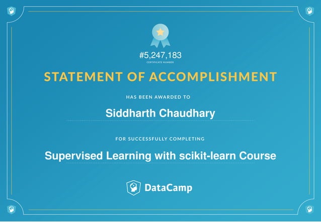 Certificate Supervised learning with scikit learn | PDF