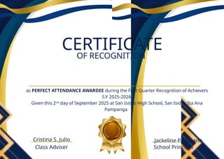 1st first quarter certificate for awardees | PPTX
