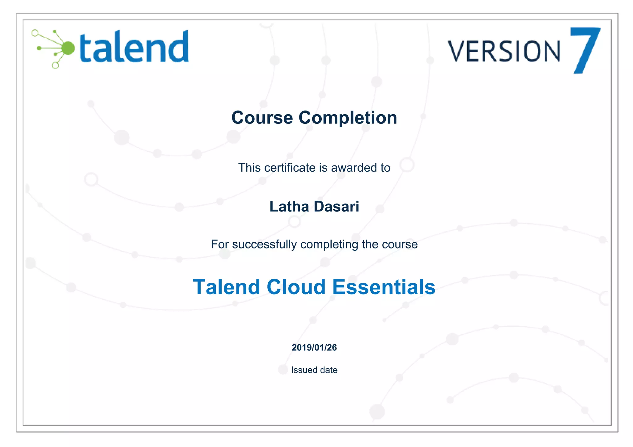 Certification talend-cloud-essentials-latha.dasari.harman | PPT