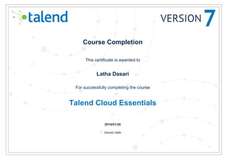 Certification talend-cloud-essentials-latha.dasari.harman | PPT