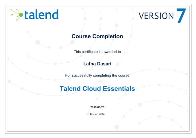Certification talend-cloud-essentials-latha.dasari.harman | PPT