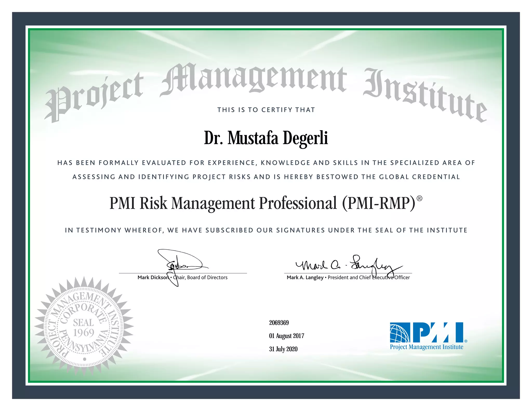 Dr. Mustafa Degerli - 2017 - PMI - RMP (Risk Management Professional) | PPT