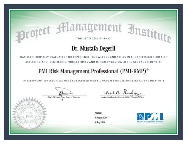 Dr. Mustafa Degerli - 2017 - PMI - RMP (Risk Management Professional) | PPT