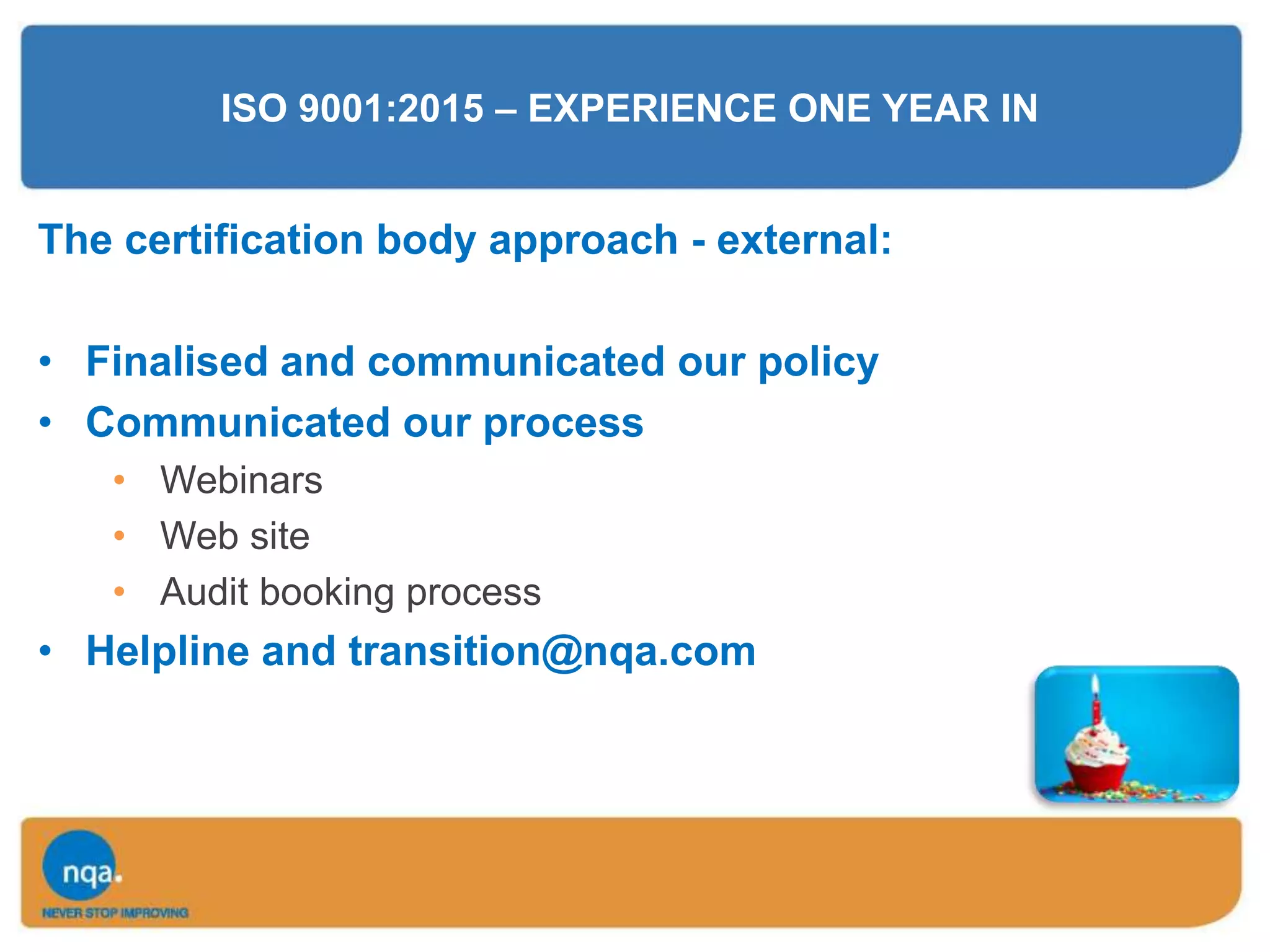 Certification Body Approach to ISO 9001:2015 by NQA | PPTX