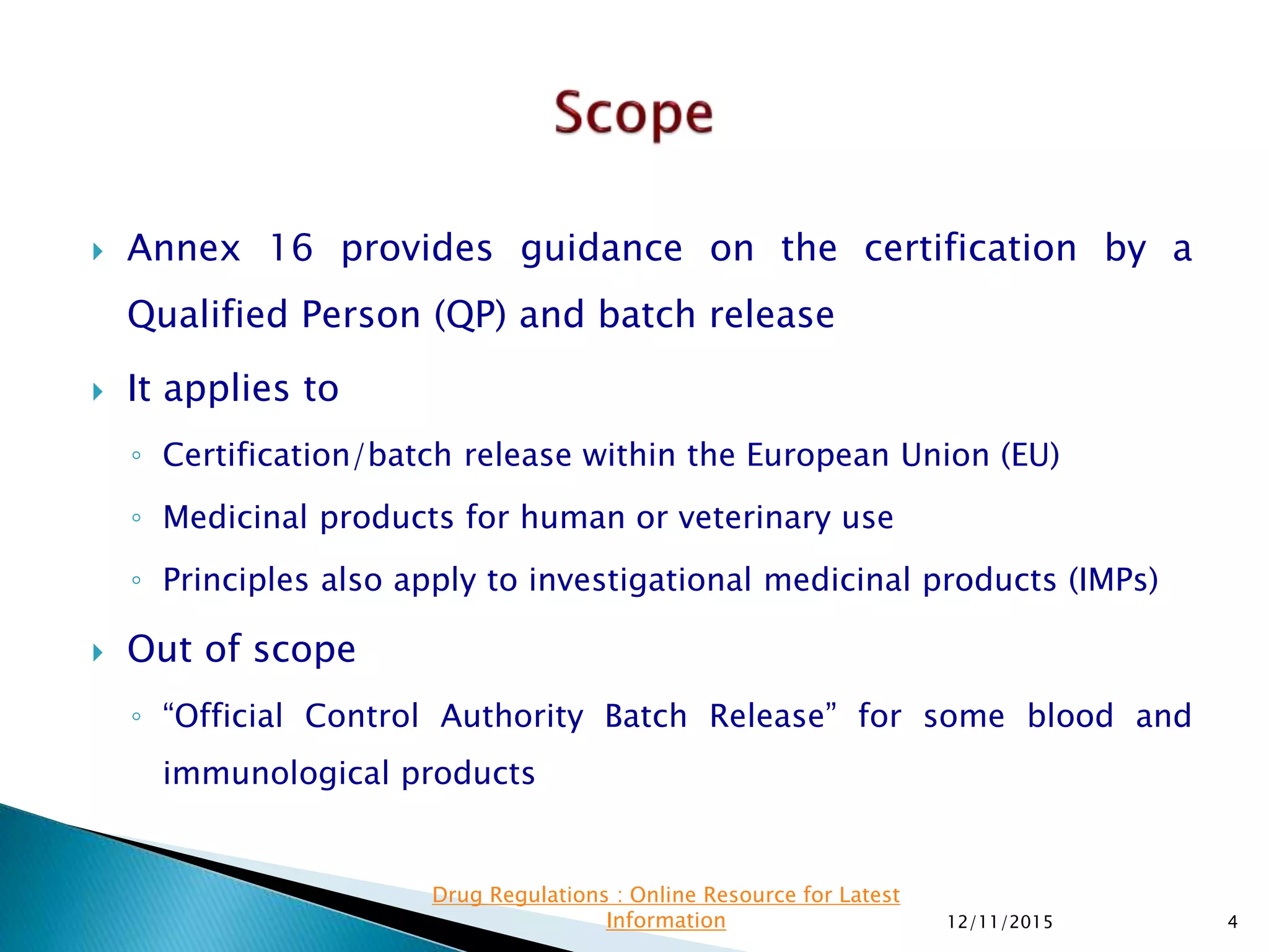 Presentation on EU GMP Annex 16 - Certification by QP | PPTX