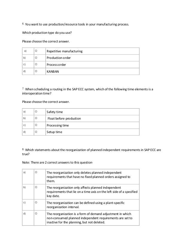 Certification for sap pp questions