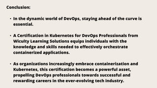 Certification in Kubernetes for DevOps Professionals Orchestrating ...