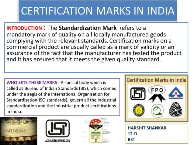 Certification marks in india | PPTX | Business | Business and Finance