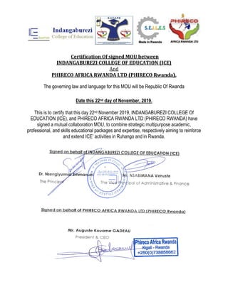 CERTIFICATION MOU ICE RUHANGO AND PHIRECO RWANDA | PDF
