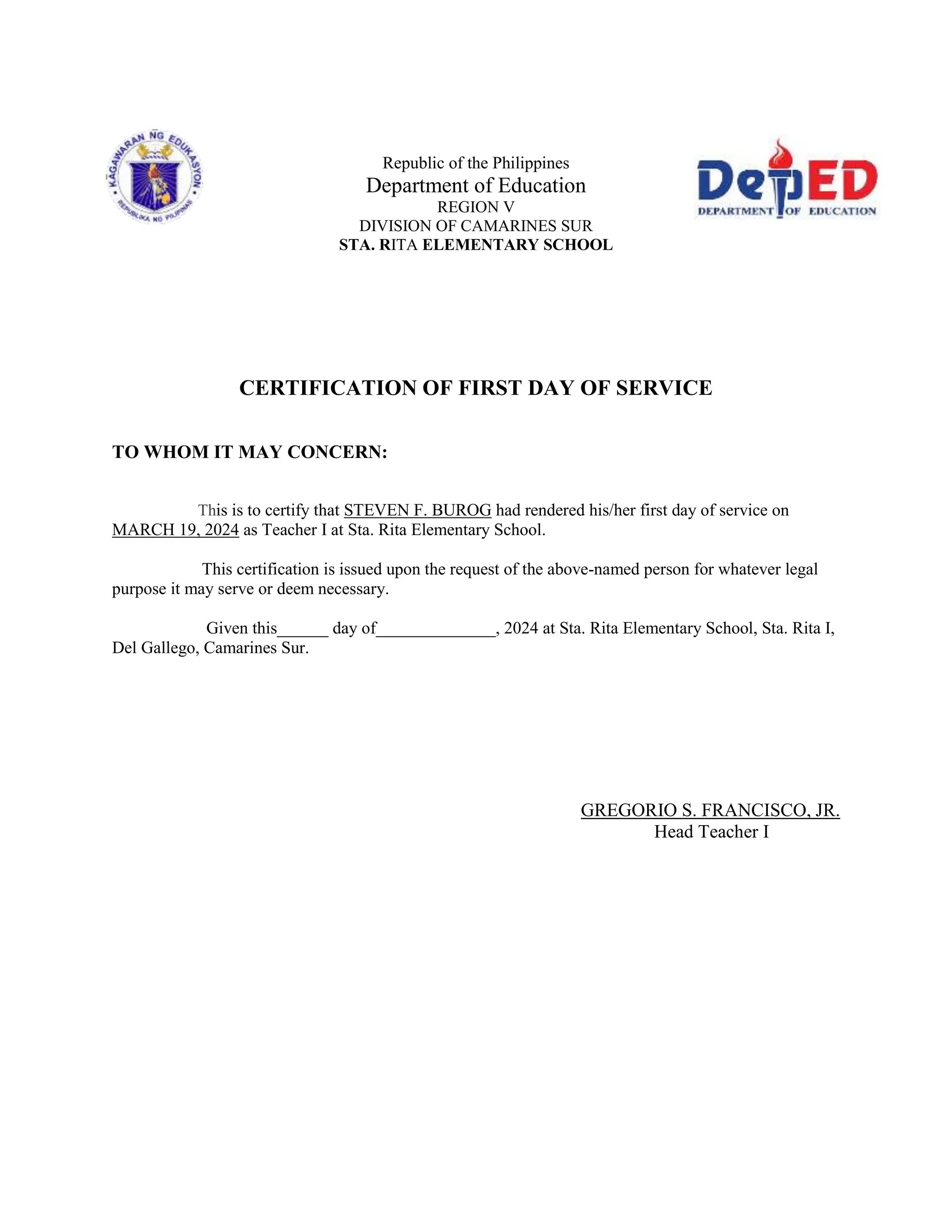 Certification of 1st day of Service.docx