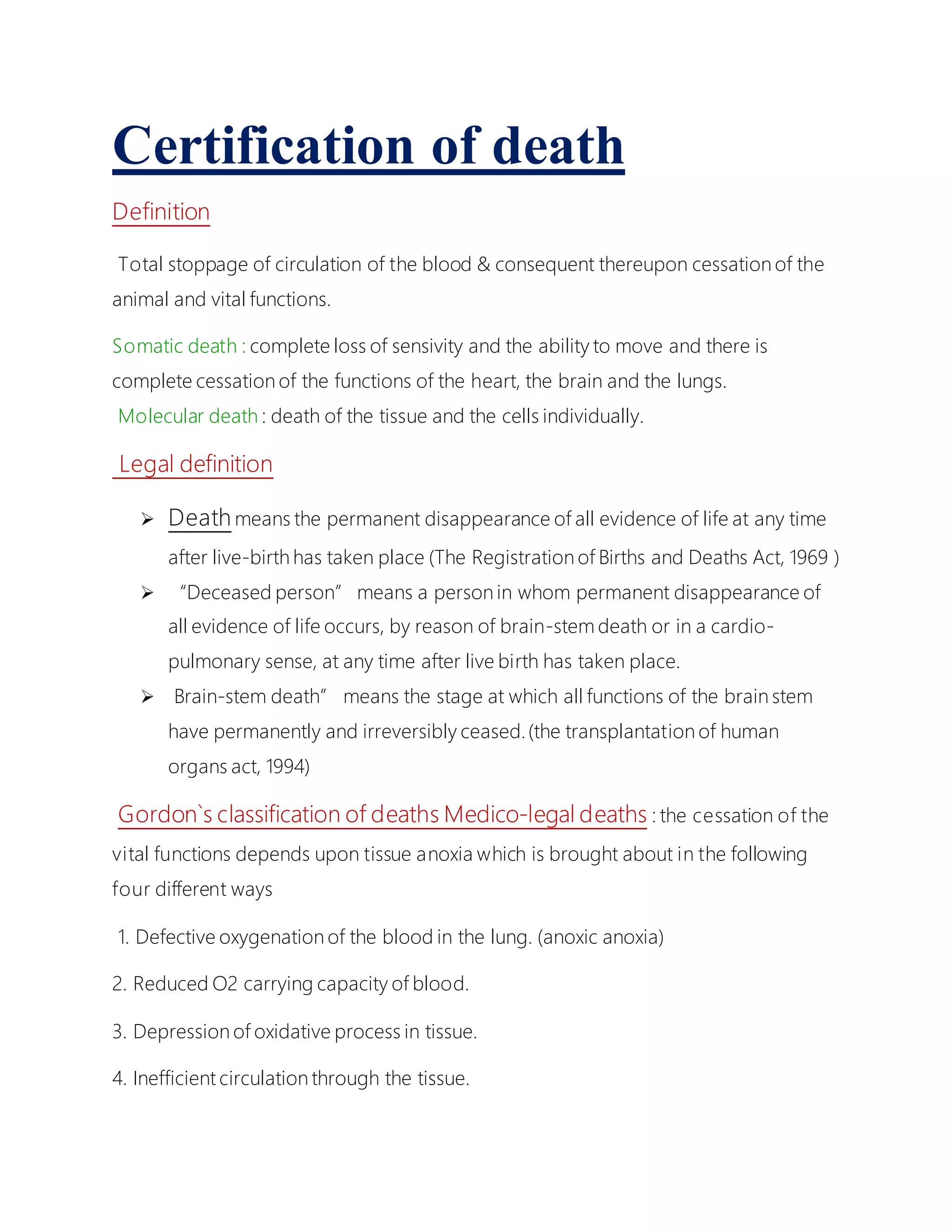 Certification of death | DOCX