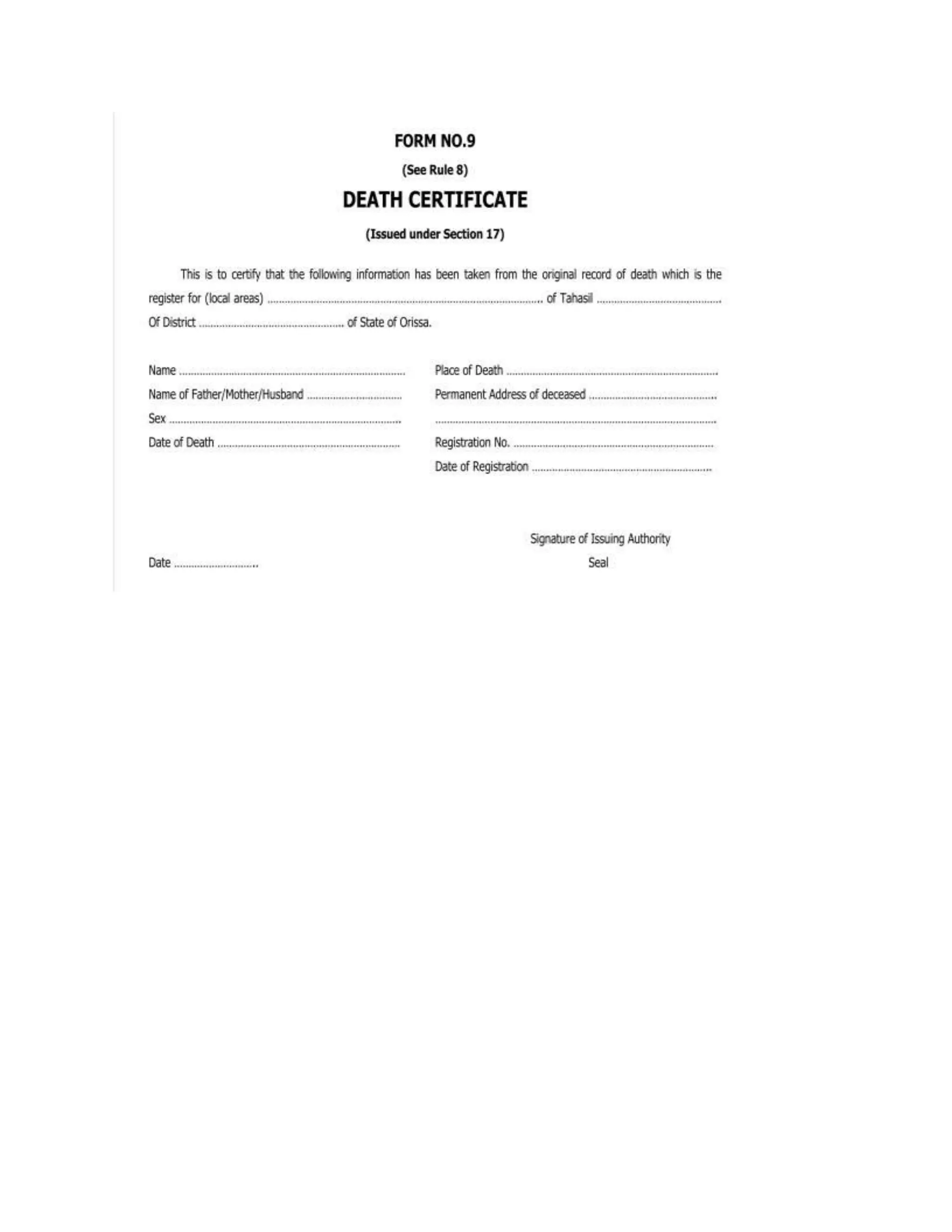 Certification of death | DOCX