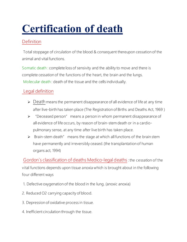 Certification of death | DOCX