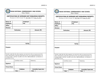 CERTIFICATION OF EXPENSES NOT REQUIRING RECEIPTS | DOCX