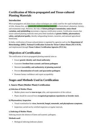 Certification of Micro-propagated and Tissue-cultured Planting ...