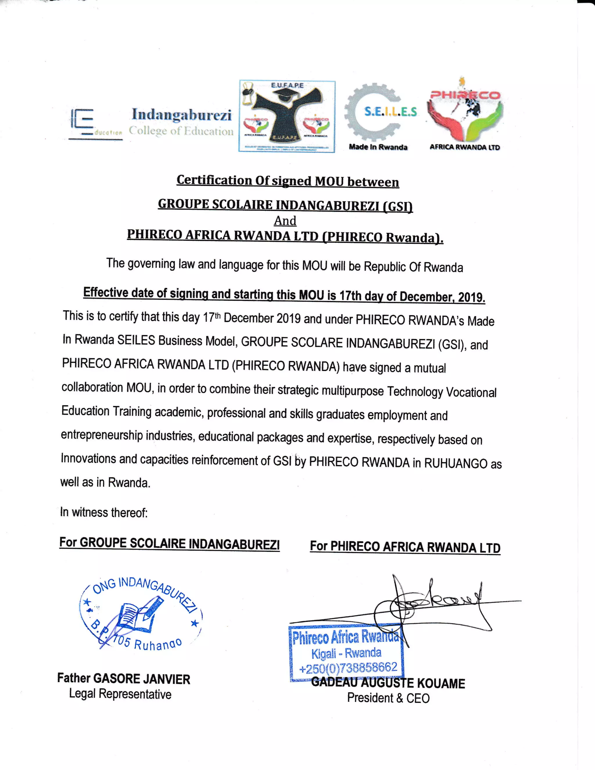 Certification of MOU between GSI and PHIRECO | PDF