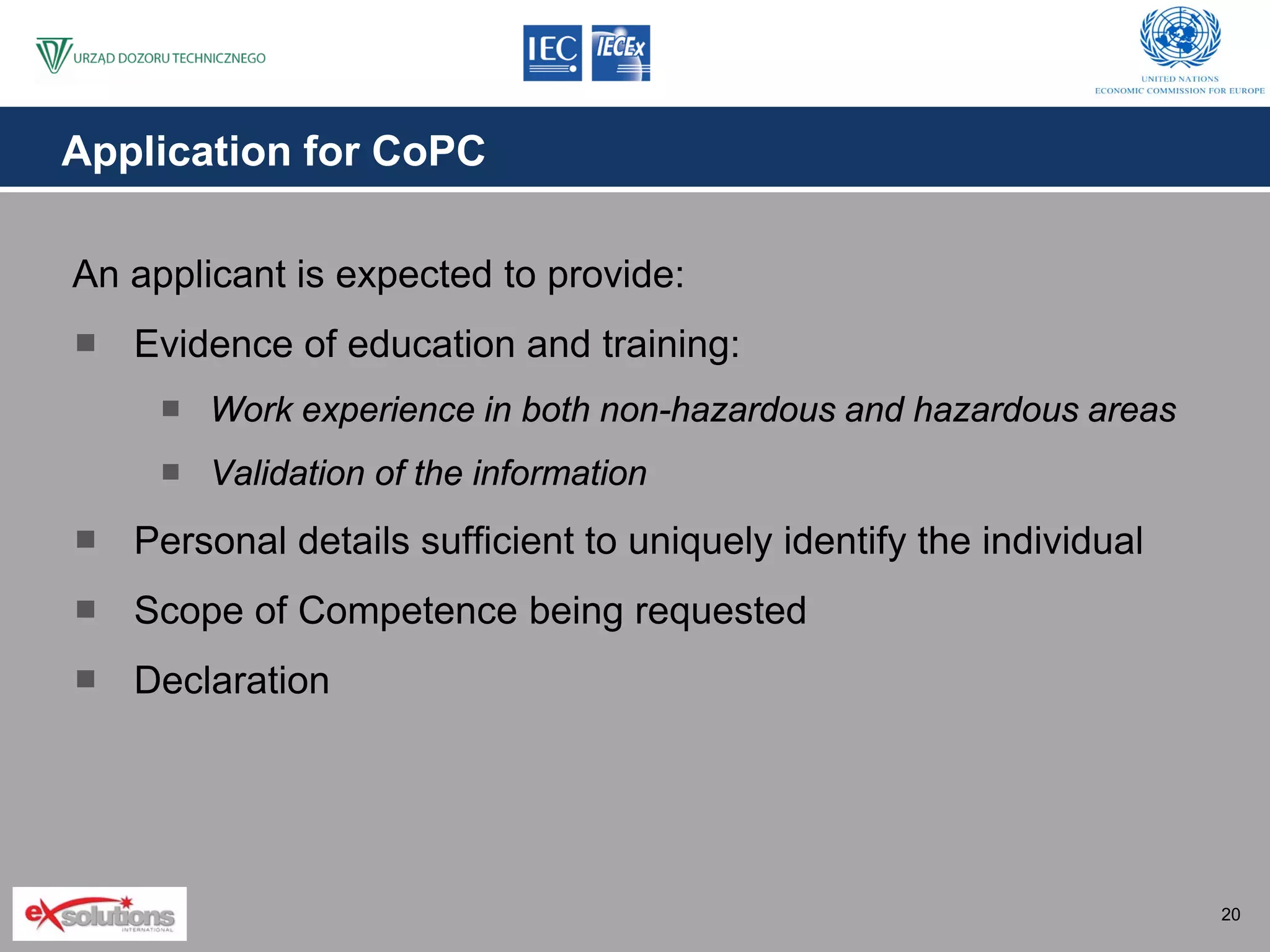 Certification of Personnel Competence (CoPC). IECEx | PDF