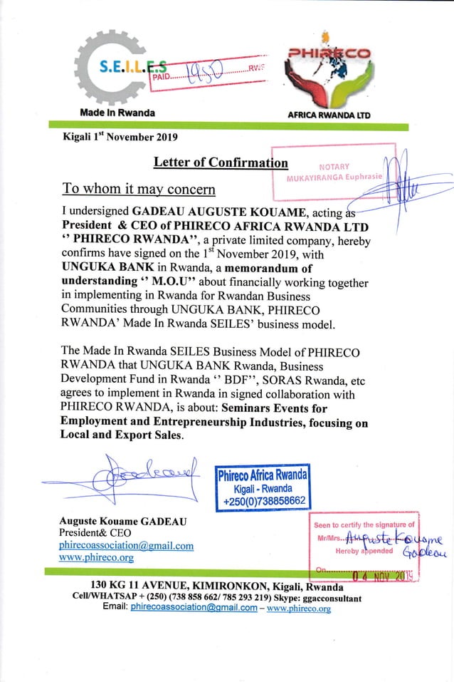 CERTIFICATION OF SIGNED MOU UNGUKA BANK AND PHIRECO | PDF