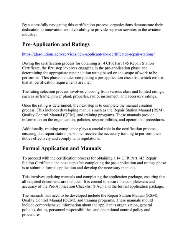 Certification Process for Obtaining a 14 CFR Part 145 Repair Station ...