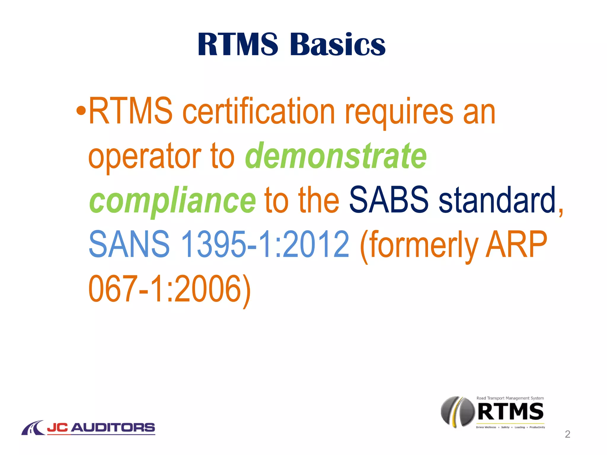 Transport: RTMS Certification Requirements | PDF | Commercial Trucks ...