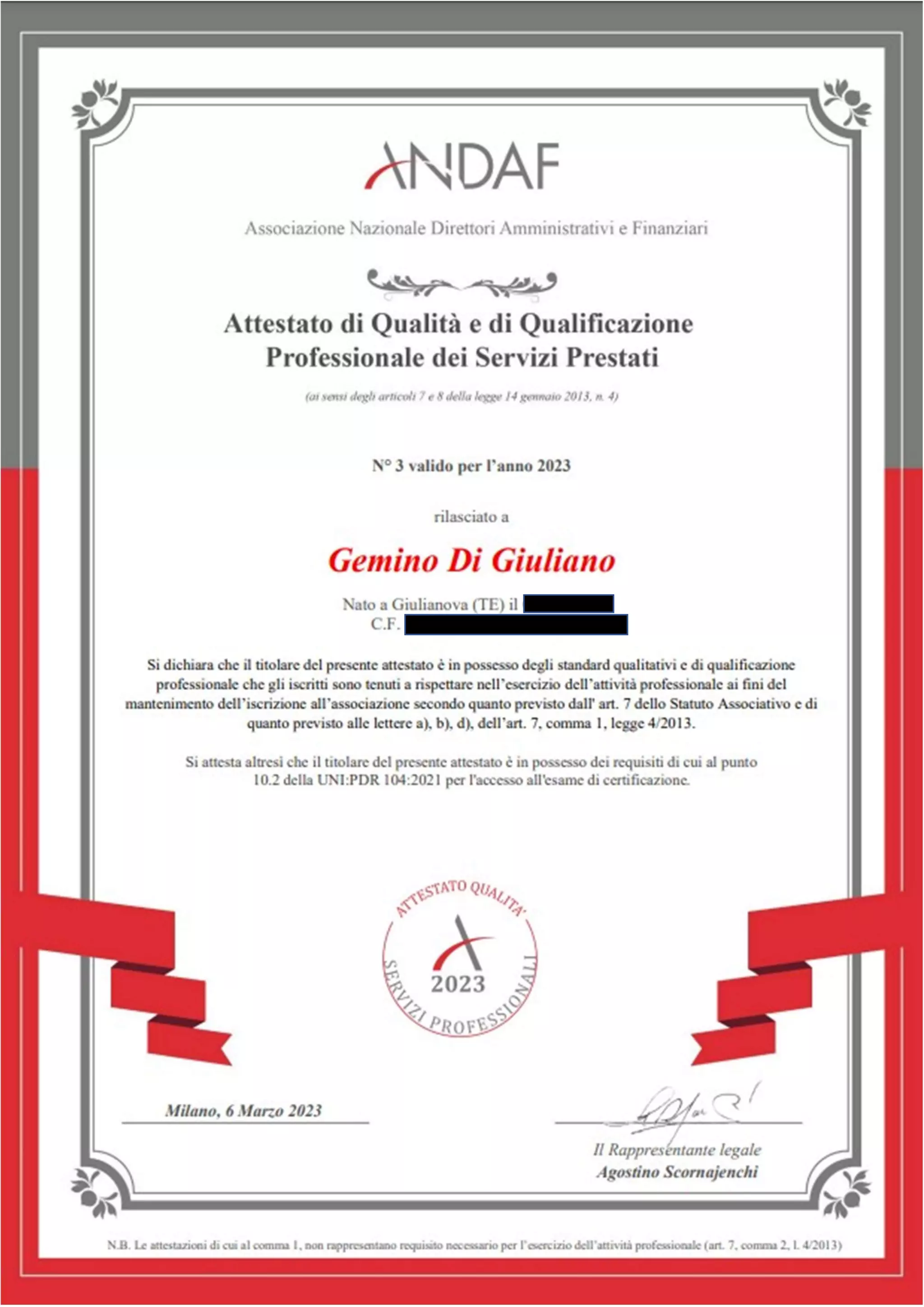 Attestato Qualifica CFO - ANDAF | PDF