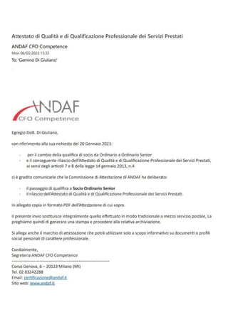 Attestato Qualifica CFO - ANDAF | PDF