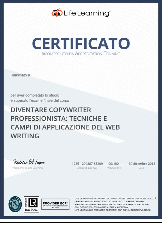 Certificato copywriting | PDF