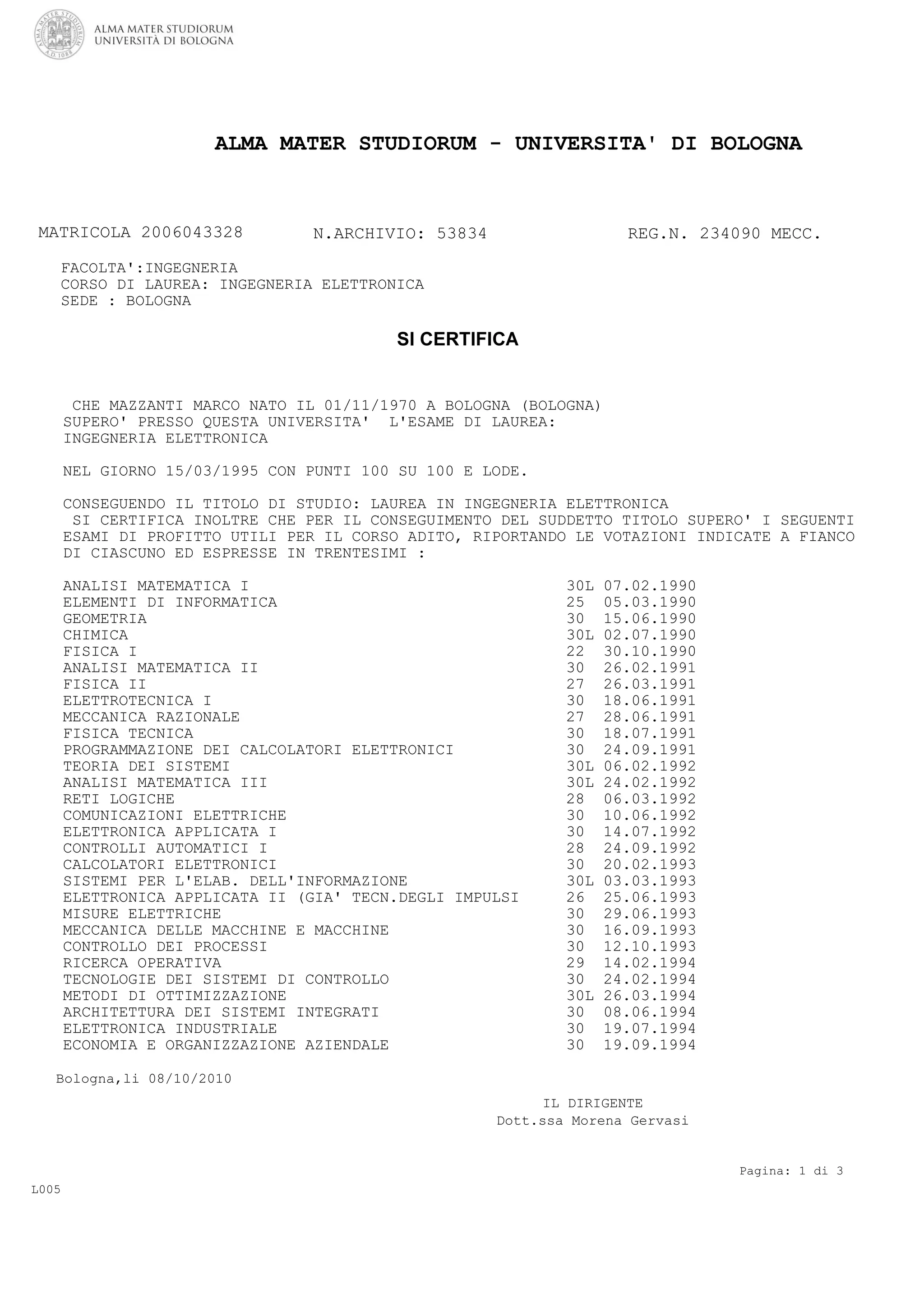 Certificato laurea ing unibo certificatotimbrato-new | PDF