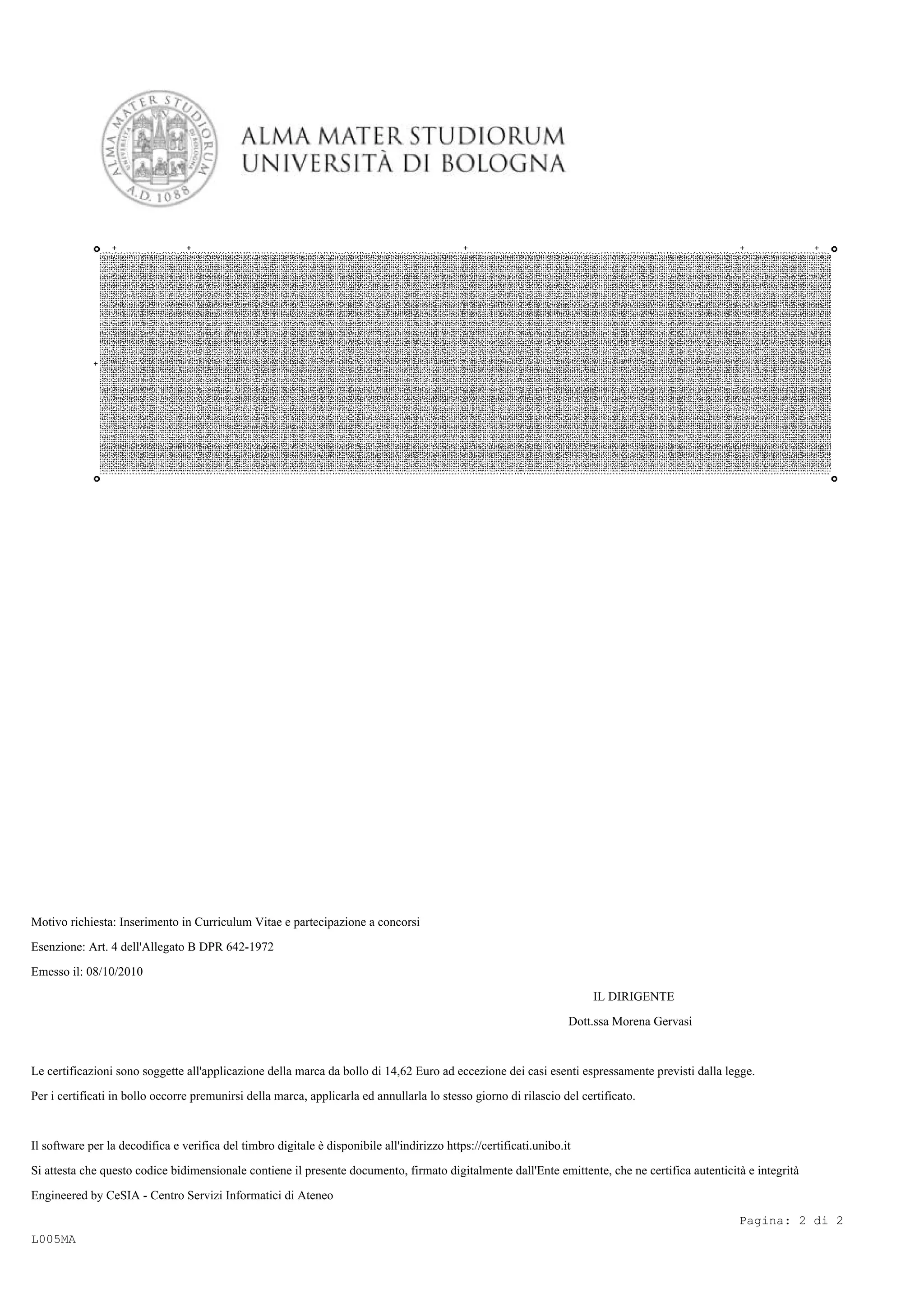 Certificato mba 2009 2010 unibo certificatotimbrato-new | PDF