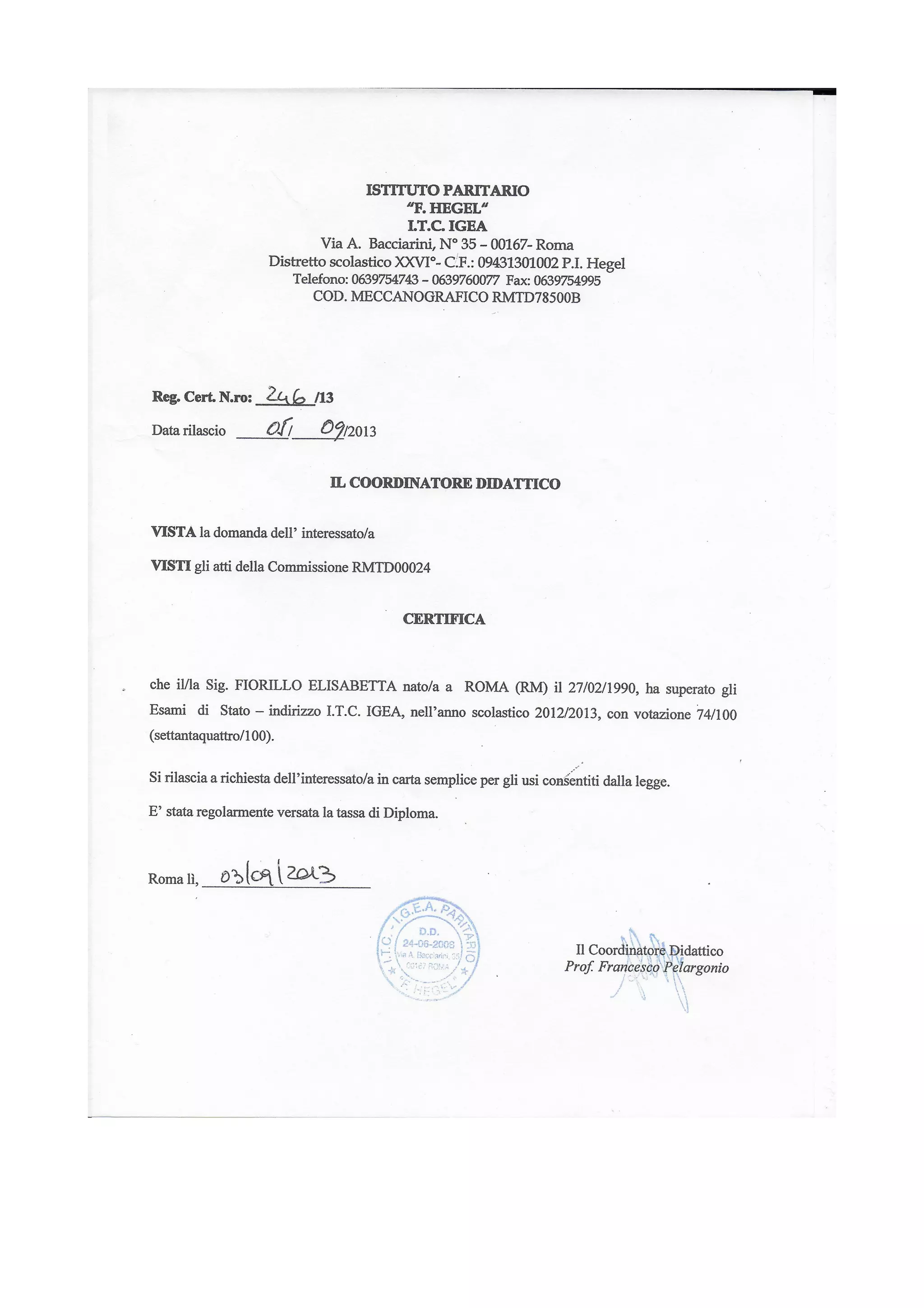 Certificato sostitutivo diploma istruzione secondaria | PDF