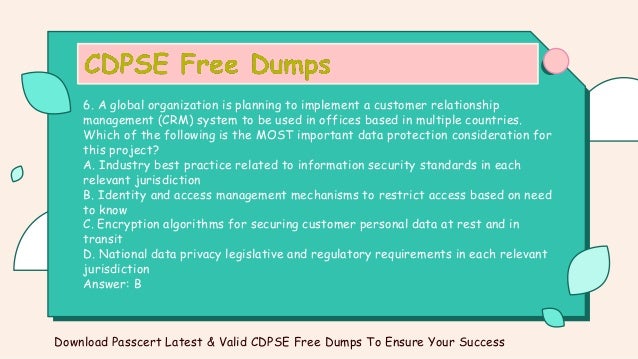 Certified Data Privacy Solutions Engineer CDPSE Exam Questions | PPT