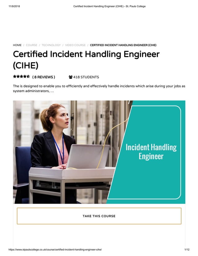 Certified Incident Handling Engineer (CIHE) - St. Pauls College | PDF