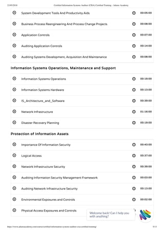 Certified information systems auditor (cisa) certified training - Adams ...