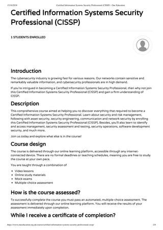 Certified Information Systems Security Professional (CISSP) - One Education | PDF