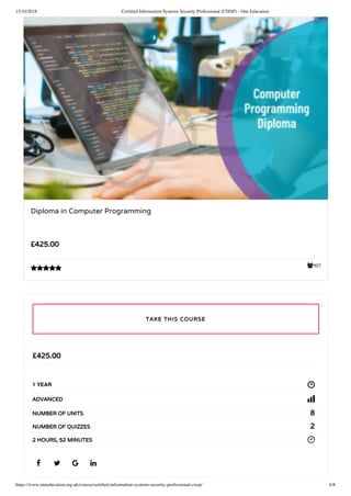 Certified Information Systems Security Professional (CISSP) - One Education | PDF