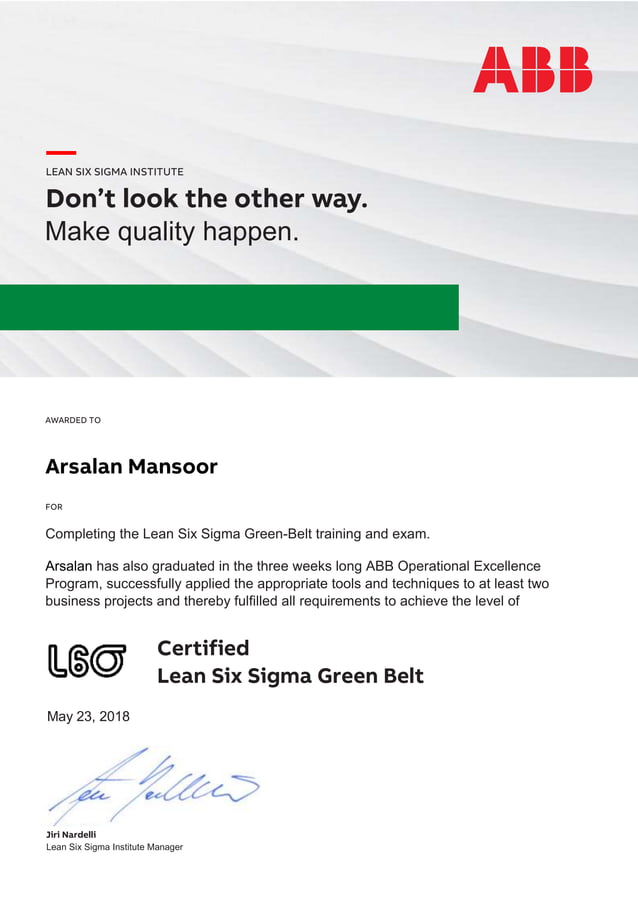 Lean Six Sigma (LSS) Green Belt Certified | PDF | Manufacturing ...