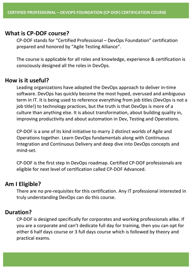 Certified professional - DevOps Foundation (CP-DOF) course information ...