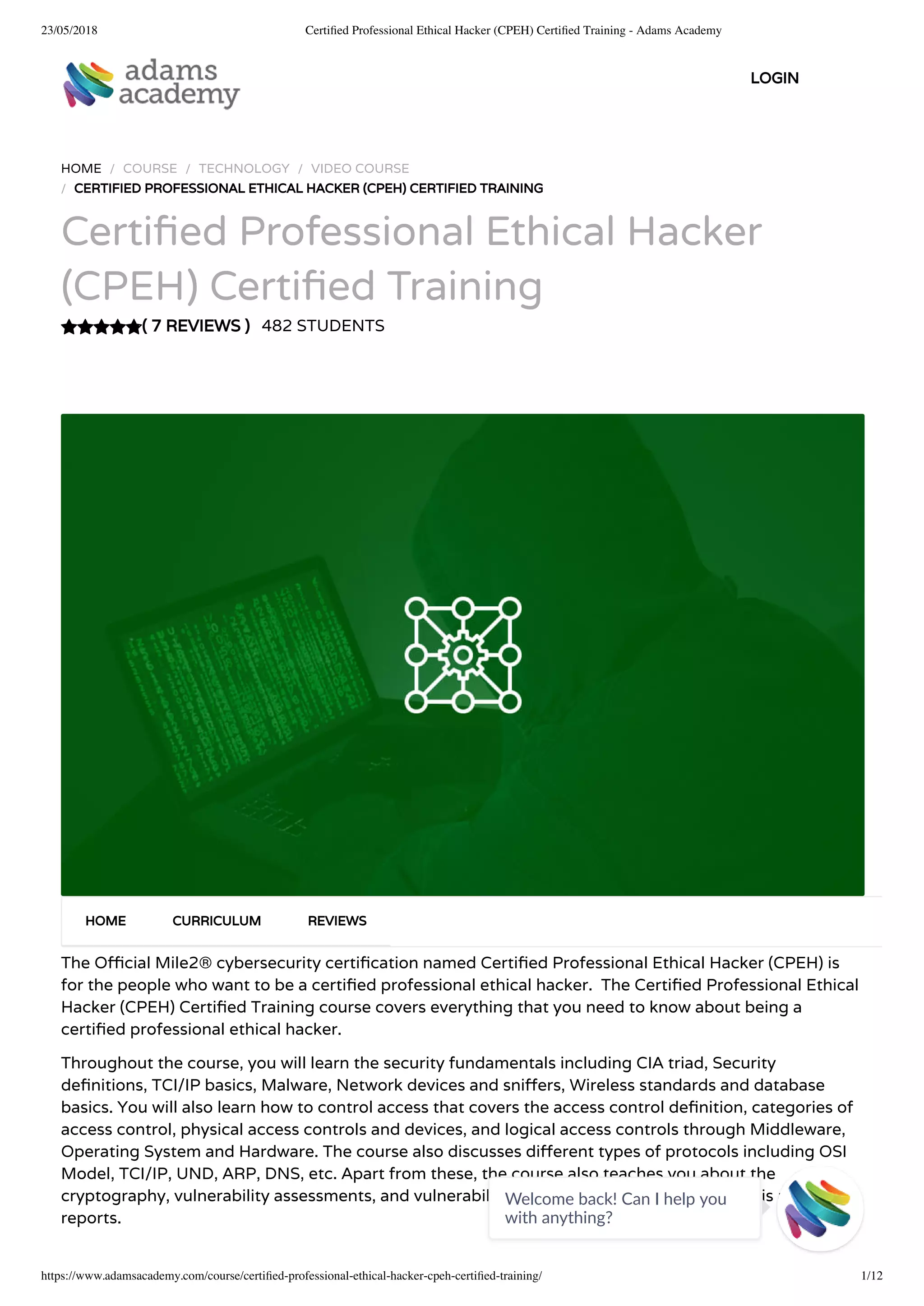 Certified professional ethical hacker (cpeh) certified training - Adams ...