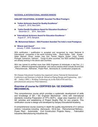 Certified qa qc Mechanical engineer | PDF