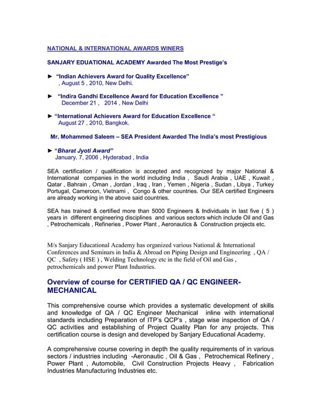 Certified qa qc Mechanical engineer | PDF