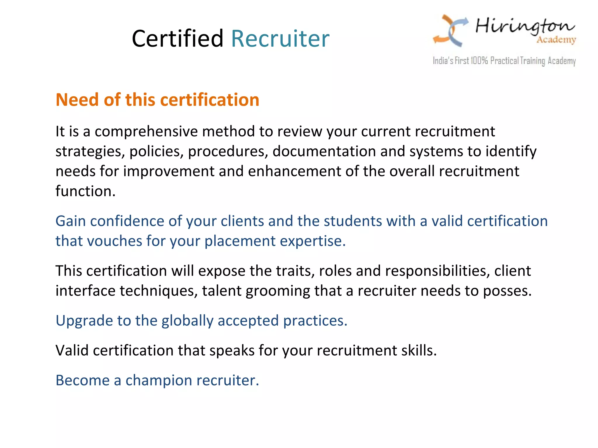 Certified recruiter program | PPS | Resume Writing and Advice | Job Search